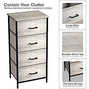 Sorbus Dresser with 4 Faux Wood Drawers - Tall Storage Unit Organizer Tower for Clothes - Bedroom, Hallway, Living Room, Closet, & Dorm Chest Furniture - Steel Frame, Wood Top, Easy Pull Fabric Bins