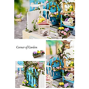 Flever Dollhouse Miniature DIY House Kit Creative Room with Furniture for Romantic Valentine's Gift (Corner of Garden)