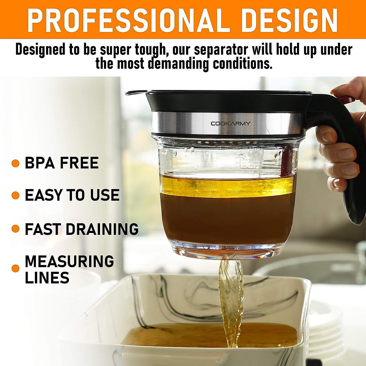 Cook Army Fat Separator with Bottom Release – 4 Cup Gravy Separator for Cooking with Oil Strainer, Kitchen Grease Separator -the perfect Kitchen Gadget plus a 3-1 Multifunctional Vegetable Peeler