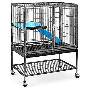 Topeakmart Metal Rolling Ferrets Cage, Small Animal Cage for Adult Rats, Single Unit Critter Nation Cage with Removable Ramp & Platform, Black