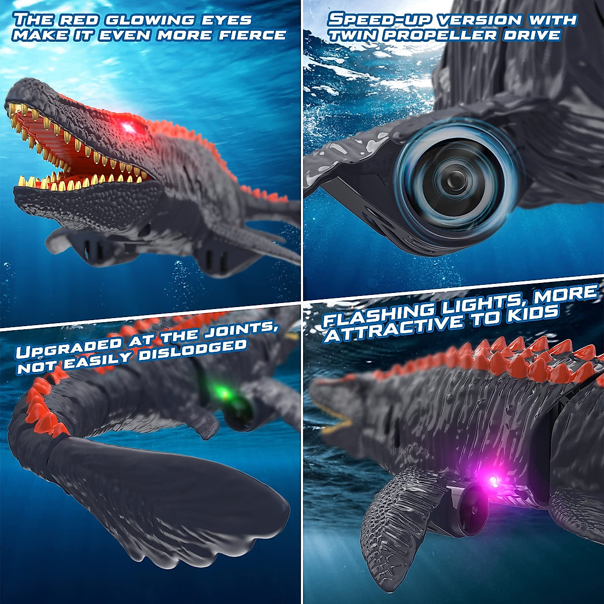 Aomifmik Remote Control Dinosaur Toys for Kids, 2x1000mAh RC Boat Mosasaurus Water Toys for Swimming Pool Bathroom, Birthday Gifts for 3 4 5 6 7 8-12 Year Old Boys Girls Christmas (Mosasaurus)