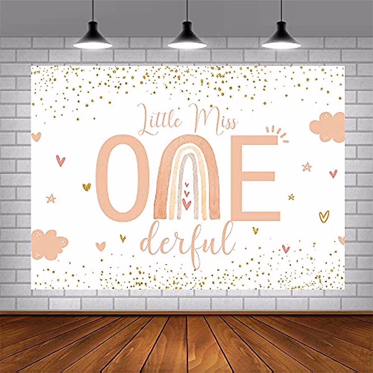 ABLIN 7x5ft Boho Rainbow Happy 1st Birthday Party Backdrop Pink Girl Little Miss Onederful Photo Background Gold Dots Pastel Party Decorations Decor Cake Table Banner Supplies