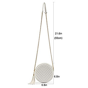 Ayliss Women Crossbody Shoulder Bag Circle Tassel Purse Clutch Evening Small PU leather Handbag Fashion Wallet With Chain (White #1)
