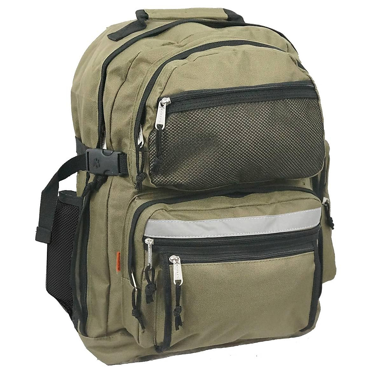 K-Cliffs Large Bookbag Student School Book Bags Big Emergency Backpack Reflective Stripe, Olive