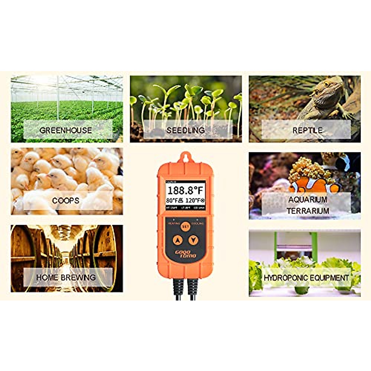 GOQOTOMO Smart Temperature Controller Thermostat Heating and Cooling Mode for Homebrew Fermenter Greenhouse Terrarium 100-240VAC NTC Sensor Improved Version