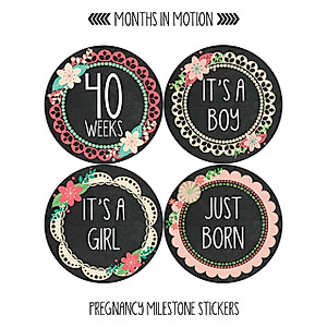 Months In Motion Pregnancy Weekly Belly Growth Stickers - Week to Week Pregnant Expecting Photo Prop - Maternity Keepsake - Baby Bump - Large Set of 36 Weekly Photo Sticker