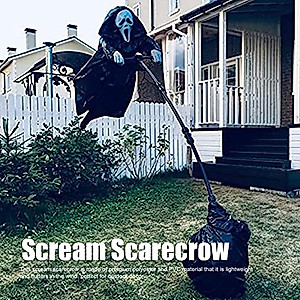 Halloween Ghostface Scream Scarecrow, Screaming Ghost Hanging Ghostface Scarecrow Detachable Pole Garden Ghostface Decoration for Outdoor Festive Atmospheres Horror Props