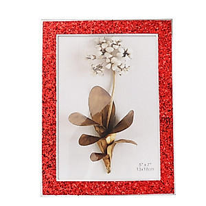 5x7 Picture Frame High-grade Metal Tabletop Photo Frames Smooth Finish Display Pictures Ideal Gift to Family and Friends（Red Glitter）