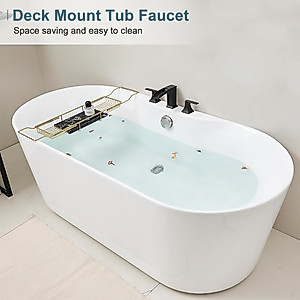 HEYMYTAP Brass High Flow Roman Bathtub Faucet Black Tub Faucet, Waterfall Bath Tub Faucet Set 3 Hole, Widespread Bathtub Faucets Deck Mount Bath Tub Faucets with 2 Knob, Pre-Installed Water Hose