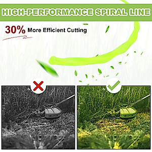 Hiboom 30 Pcs String Trimmer Line Weed Wacker String AC80RL3 Weed Rope String Twisted Weed Whip String and 6 Pcs Trimmer Cap Cover Compatible with Ryobi 18V 24V 40V Cordless Trimmers, 11 ft