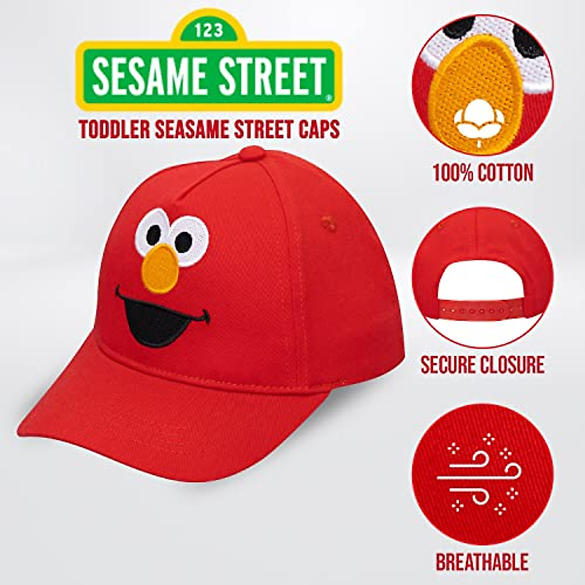 Elmo Toddler Hat for Boys, Sesame Street Toddler Baseball Cap, Sesame Street Toddler Baseball Hat with Elmo