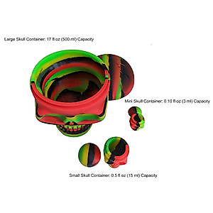 HerbHuggers Silicone Skull Containers 3-Piece Set Black Rasta