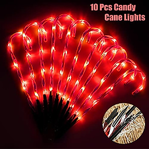10 Pack 21in Candy Cane Pathway Lights (with Stakes) Outdoor Markers Christmas Decorations Lights with 8 Lighting Modes, for Xmas Holiday Party Walkway Patio Garden Decor