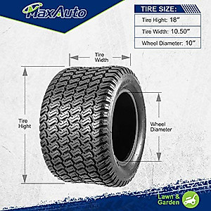 MaxAuto 2Pcs Lawn & Garden Turf Tire 18x10.50-10 18x10.50x10 Tubeless 4 Ply P332