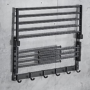 Gtouse Stainless Steel Towel Rack,23 Inch Bathroom Towel Rack with Shelf,Foldable Towel Shelf with Movable Hooks Rustproof Towel Storage Wall Mount for Bathroom Lavatory Matte Black