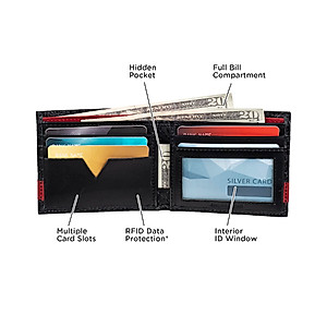 Guess Men's Leather Slim Bifold Wallet, Black/Red, One Size