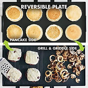GreenPan Electrics Healthy Ceramic Nonstick, 3-in-1 Reversible Grill, Griddle & Raclette, PFAS-Free, Serves up to 8 People for Parties &Family Fun, Pancake Plate, 8 Mini Square Nonstick Pans& Spatulas