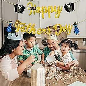 Partyprops Happy Father's Day Banner Gold Glitter - Father's Day Decorations - Fathers Day Party Decorations - Father's Day Bunting Banner - Fathers Day Garlands - Fathers Day Family Photo Backdrop