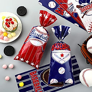 HOTOP 100 Pcs Baseball Cellophane Bags Baseball Party Favors Baseball Gift Treat Bags Baseball Goodie Candy Snack Bags with Ties Baseball Birthday Party Decorations Supplies Baby Shower Party Serves