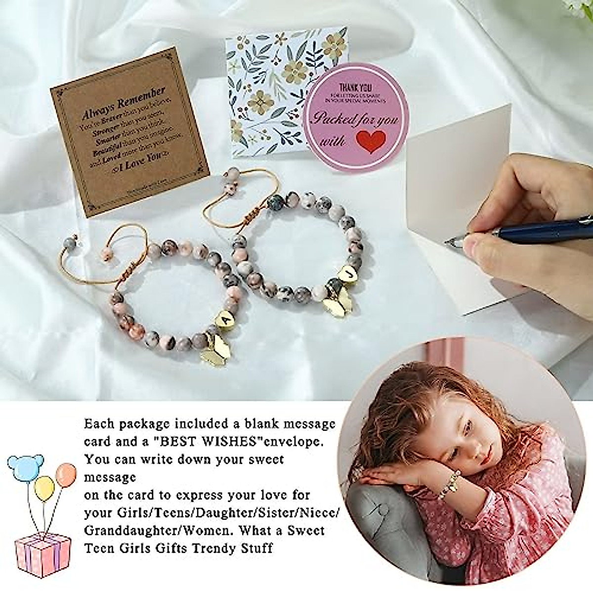 MONOZO Jewelry Gifts for Women Trendy, Women Jewelry Gold Heart Initial M Butterfly Bracelets for Her Birthday Gifts Valentines Day Christmas Jewelry Gifts for Women Natural Stone Bracelets Gifts