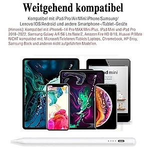 Universal Stylus Pens for Touch Screens POM Tip Magnetic iPad Pencil Rechargeable Tablet Pencil Active Stylus Pen for Android/iPad/Pro/Air/Mini/iPhone/Samsung/Lenovo/iOS/and Other Smartphone Devices