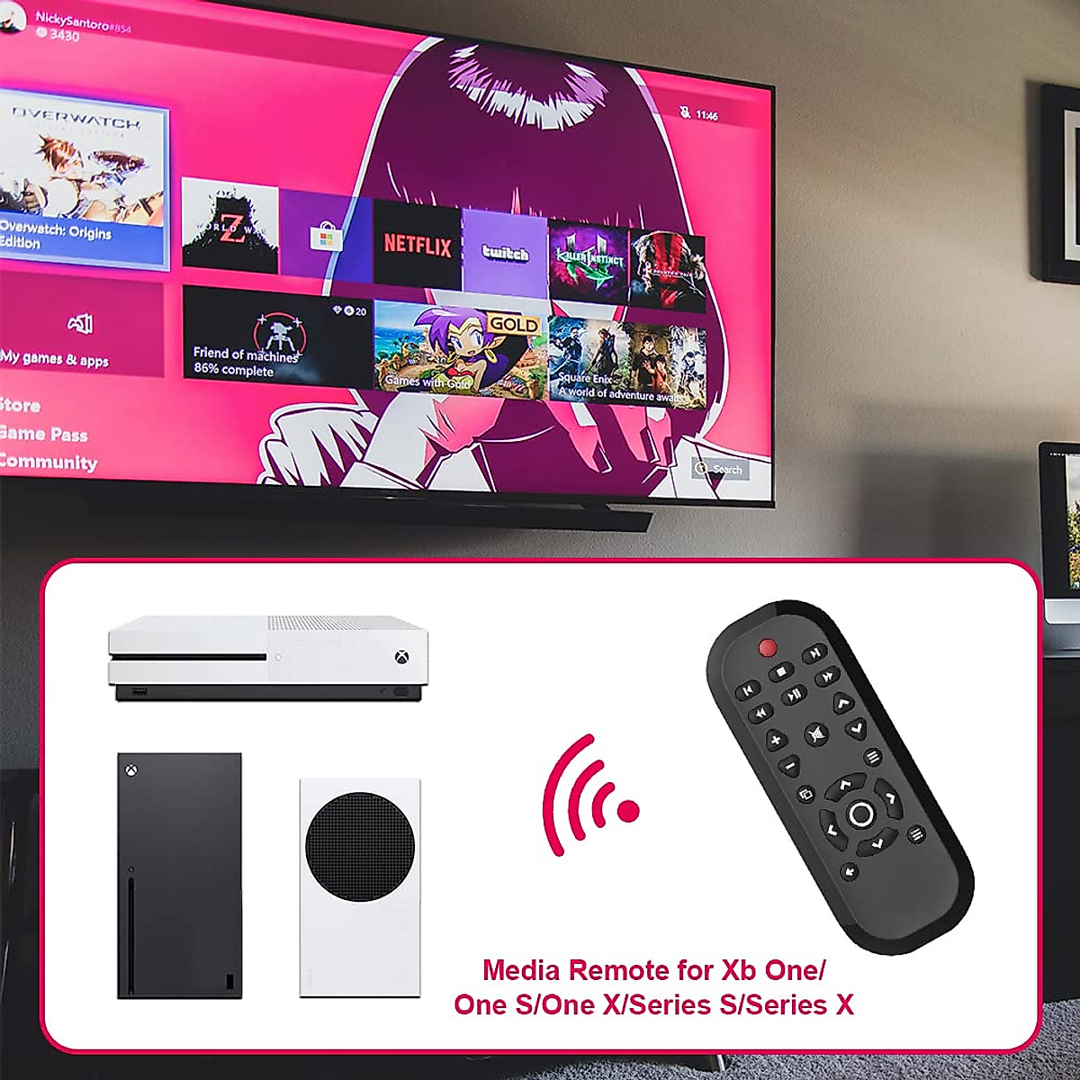 JDDWIN Media Remote for XB One/One S/One X/Series S/Series X