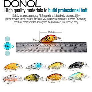 DONQL Crankbaits Fishing Lure Set Minnow Baits Kit Wobbler Topwater Lures with Hooks Hard Popper Lures for Saltwater Freshwater Trout Bass Perch Salmon Fishing (Type 1-4.5 cm / 4g)