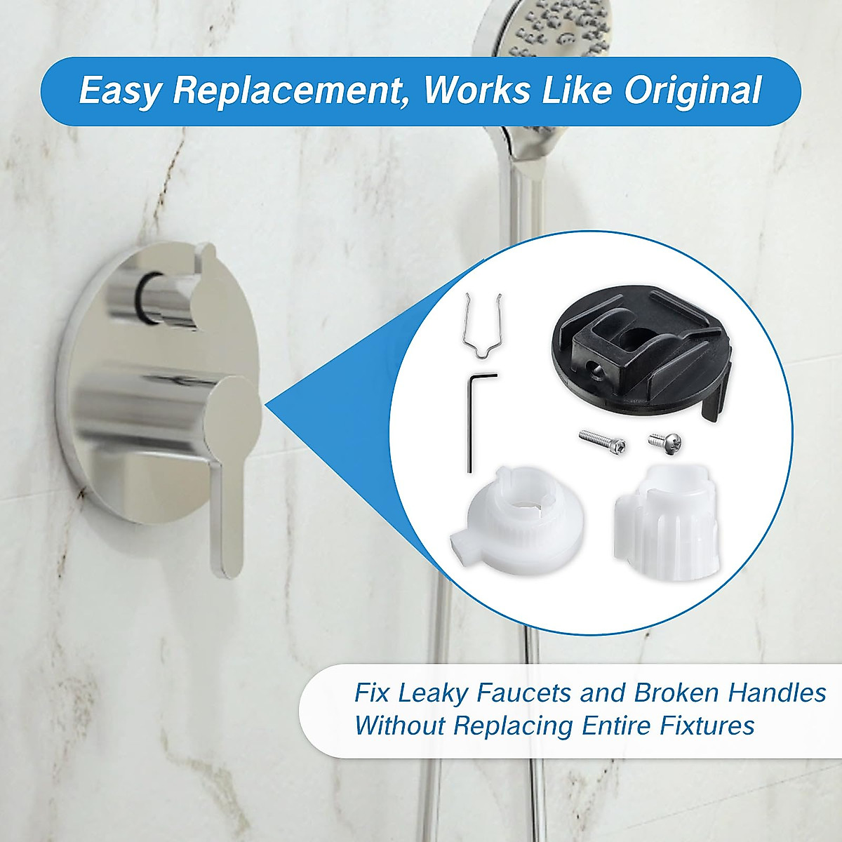 YAFIYGI 7Pcs Shower Handle Adapter Plastic Kit Compatible with Moen Posi-Temp Single Handle Tub Faucet Valve Handle Replacement Kit for 116653 Shower Handle Replacement Adapter Kit