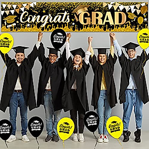 Graduation Yard Banner Decoration Gold Backdrop Congratulations Signs for Graduation Photo Booth Props 2023 Senior School Congrats Grad Decorations