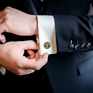 YAFEINI Tuxedo Cufflinks for Men Sterling Silver Tree of Life Men's Round Cuff Links with Abalone Shell Family Tree Business Wedding Groomsmen Gifts Suit Shirt Accessories for Men Father