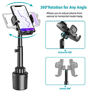 Outsolidep Cup Holder Phone Mount for Car, Universal Cupholder Cradle Cup Phone Holder for Car Truck with Adjustable Height, Expandable Base and 360° Rotation, Compatible with iPhones, Andriod Phones