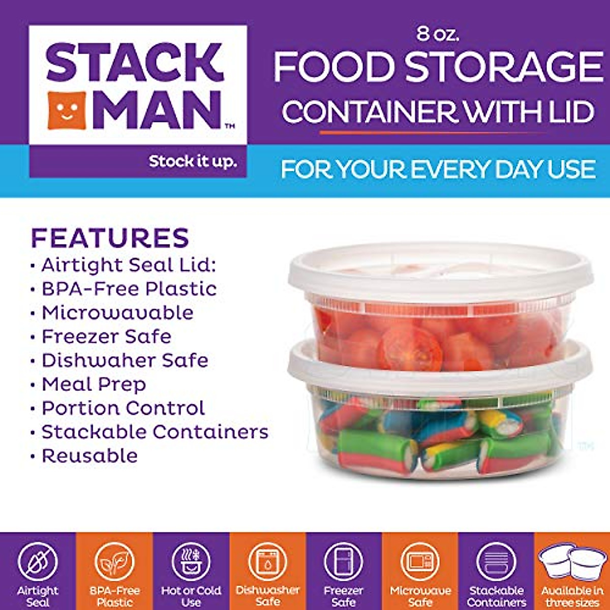 [48 Sets - 8 oz.] Plastic Containers with Lids - Slime Containers 8 oz - Small Containers with Lids
