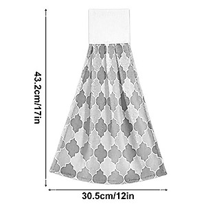 Arabic Moroccan Lattice Kitchen Hanging Towel 12 x 17 Inch Gray Geometric Plaid Tartan Hand Tie Towels Set 2 Pcs Tea Bar Dish Cloths Dry Towel Soft Absorbent Durable for Bathroom Laundry Room Decor