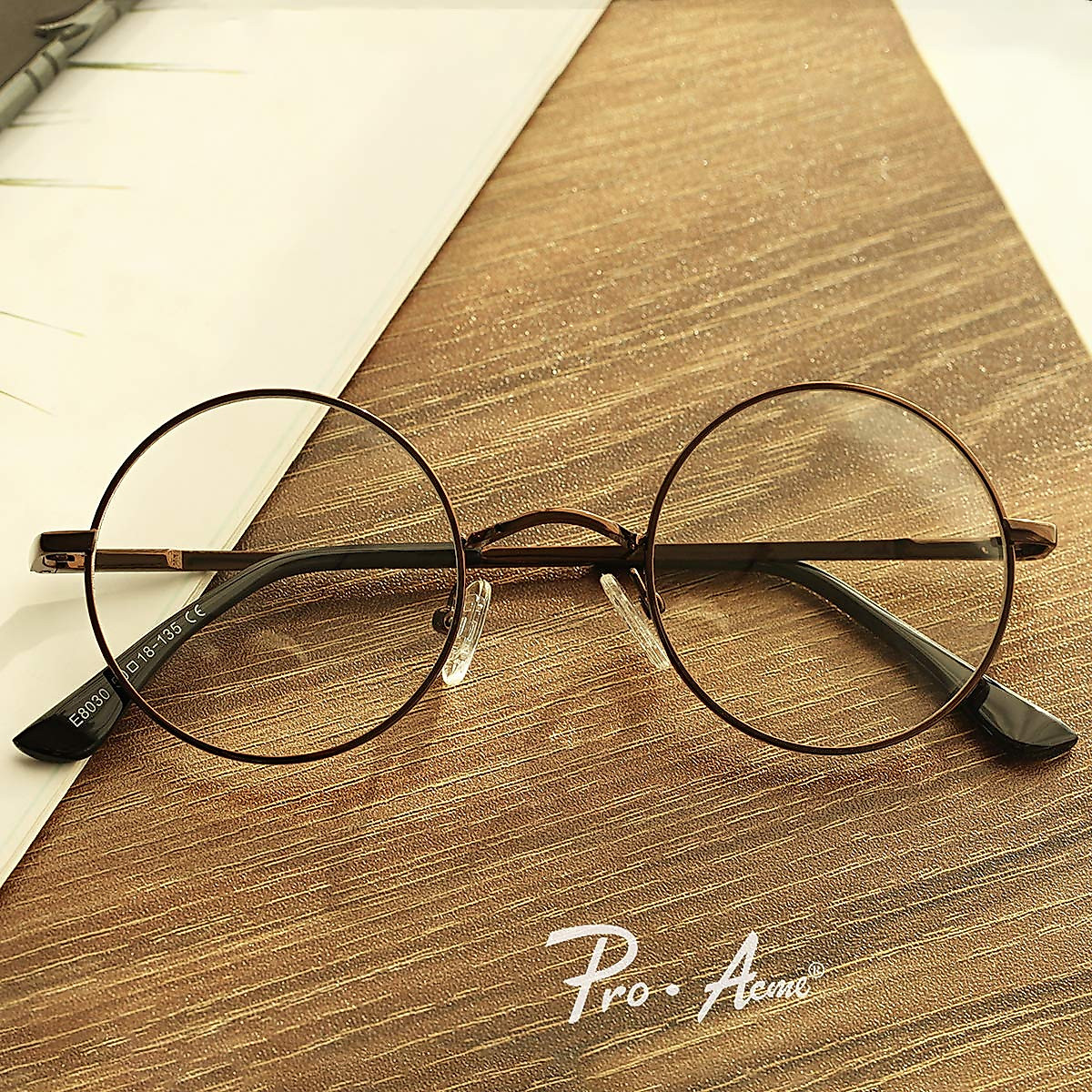 Pro Acme Non Prescription Clear Lens Glasses Retro Small Round Metal Frame (Bronze)