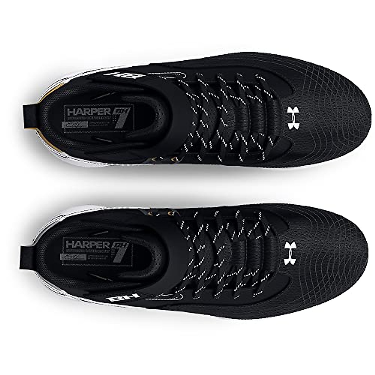 Under Armour Baby Boys Harper 7 Mid Junior Rubber Molded Cleat Baseball Shoe, (001) Black/White/Black, 4 Big Kid US