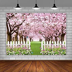 Lofaris 5x3ft Spring Flowers Photography Backdrop Pink Floral Cheery Blossom Easter Background Baby Shower Birthday Wedding Marriage Registration Bridal Shower Portrait Banner Photo Booth Studio Props