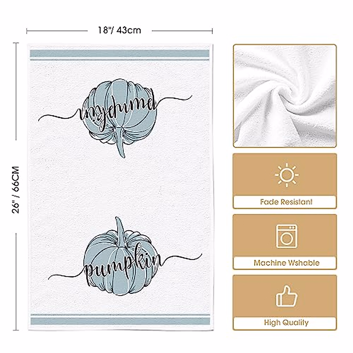 Artoid Mode Blue Watercolor Pumpkin Hello Fall Kitchen Towels Dish Towels, 18x26 Inch Seasonal Decoration Hand Towels Set of 2