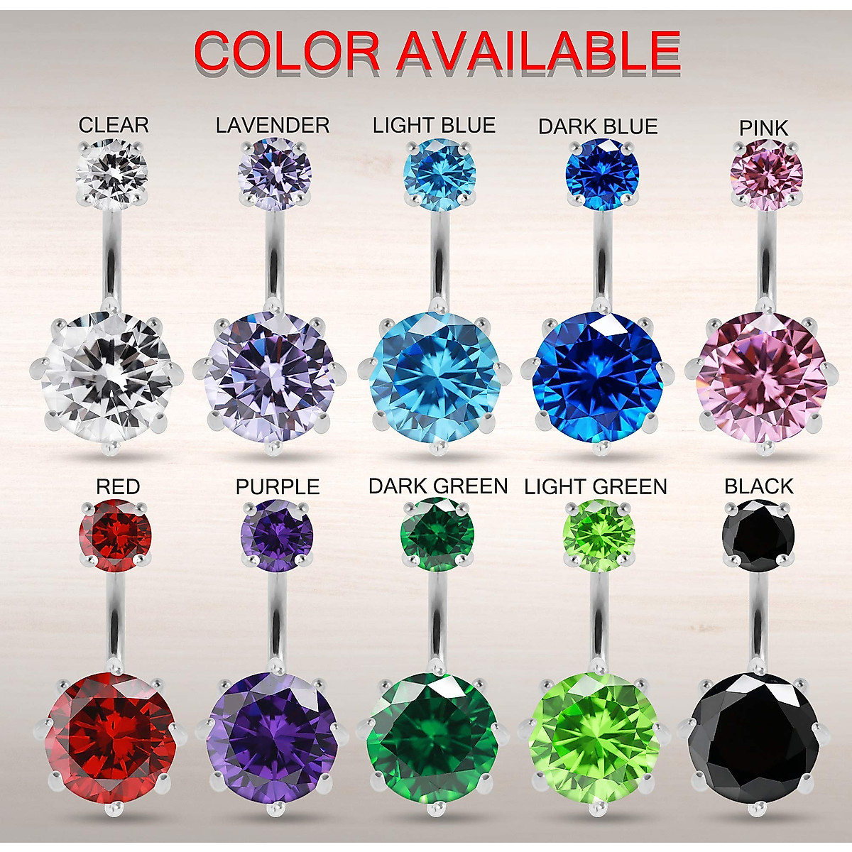 Gold Plated Clear Gems Claw Set Round Stone Sterling Silver Double Side Belly RingBelly Rings