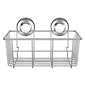 SANNO Suction Cup Shower Caddy Bath Wall Shelf, Deep Bathroom Basket Large Shower Caddy Bath Organizer Kitchen Storage Basket for Gel Holder Bathroom Storage Shampoo, Conditioner -Stainless Steel