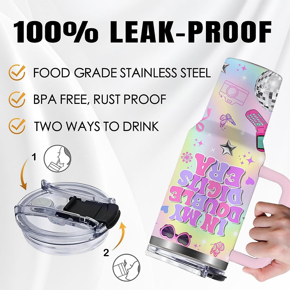 NIAXAUYT Iridescent Birthday Gifts for 10 Year Old Girls, in My Double Digits Era Tumbler 40oz, 10th Birthday Gifts for Ten Year Old Girl Birthday Music Cup