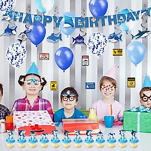 Shark Birthday Party Decorations, Shark Theme Party Supplies for Boys Baby - Banner, Cake, and Cupcake Toppers, Balloons. Hanging Swirl, Shark Glasses, Shark Sign