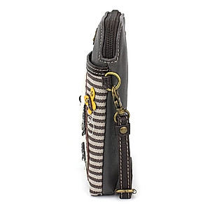 CHALA Cell Phone Crossbody Purse-Women PU Leather/Canvas Multicolor Handbag with Adjustable Strap - Shih Tzu - white - gray stripe