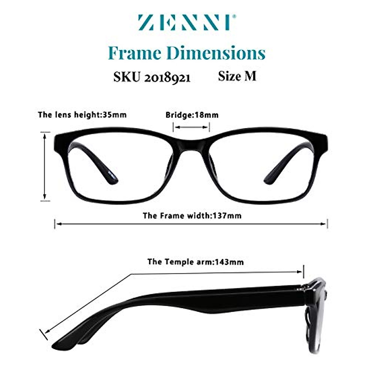 ZENNI Blue Light Blocking Glasses for Women Men Basic Black Rectangle Frame Relieve Digital Screen Eye Strain TR90 Light Eyewear