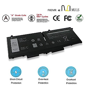 MULS FK0VR 58Wh Laptop Battery Replacement for Dell Latitude 5330 7330 7430 7530 5330 2-in-1 7330 2-in-1 7430 2-in-1 FK0VR FKOVR 8H6WD 293F1 01VX5 404T8 51R71 8P81K 3625mAh 4-Cells