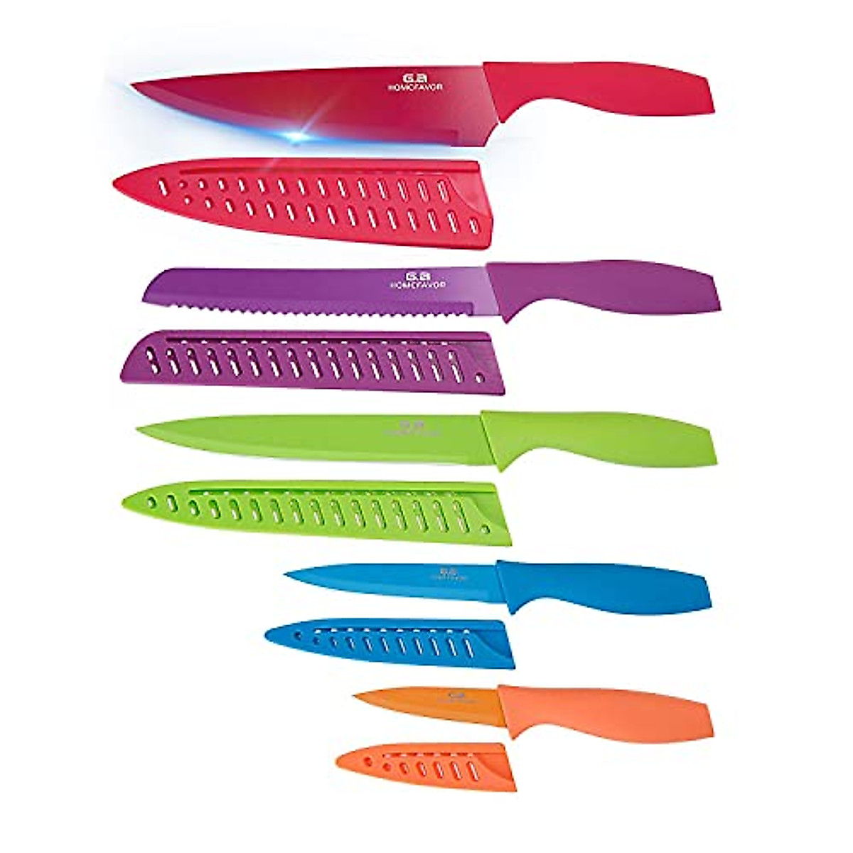 G.a HOMEFAVOR Knife Set, 5-piece Colored Knife Set Nonstick Coated with 5 Knife Sheath Covers