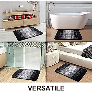 OLANLY Ombre Bath Rug and Toilet Rugs U-Shaped, Bath Rug Size 24x16 and Toilet Rugs Size 24x20 in Black, 2 Item Bundle