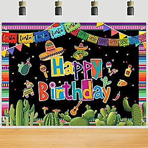 7x5ft Mexican Party Backdrop Happy Birthday, Fiesta Party Backdrop, Cinco De Mayo Carnival Party Decorations, Colorful Wall Background Banner Tablecloth for Photo Booth Studio Props Decor Supplies