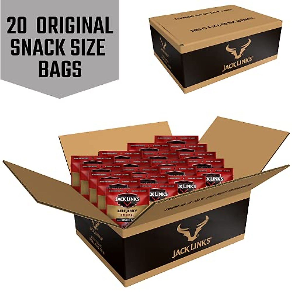 Jack Link's Beef Jerky, Original, Multipack Bags - Flavorful Meat Snack for Lunches, Ready to Eat - 7g of Protein, Made with Premium Beef, No Added MSG** - 0.625 oz (Pack of 20)