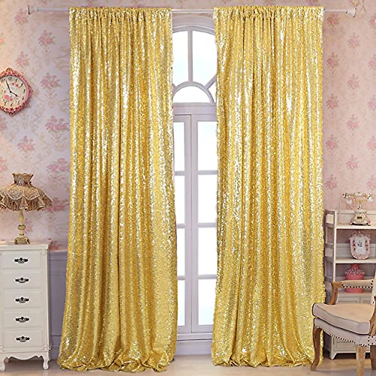 Trlyc Sequin Curtains Backdrops Glitter Gold Backdrop 2 Panels 2FTx8FT