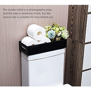 IEEK Toilet Paper Holder with Storage Acrylic Toilet Basket,Modern Toilet Tank Tray with Non-Slip Mat,Basket for Toilet Tank Top Black Decor for Bathroom,Vanity, Bedroom,Entryway,Living Room